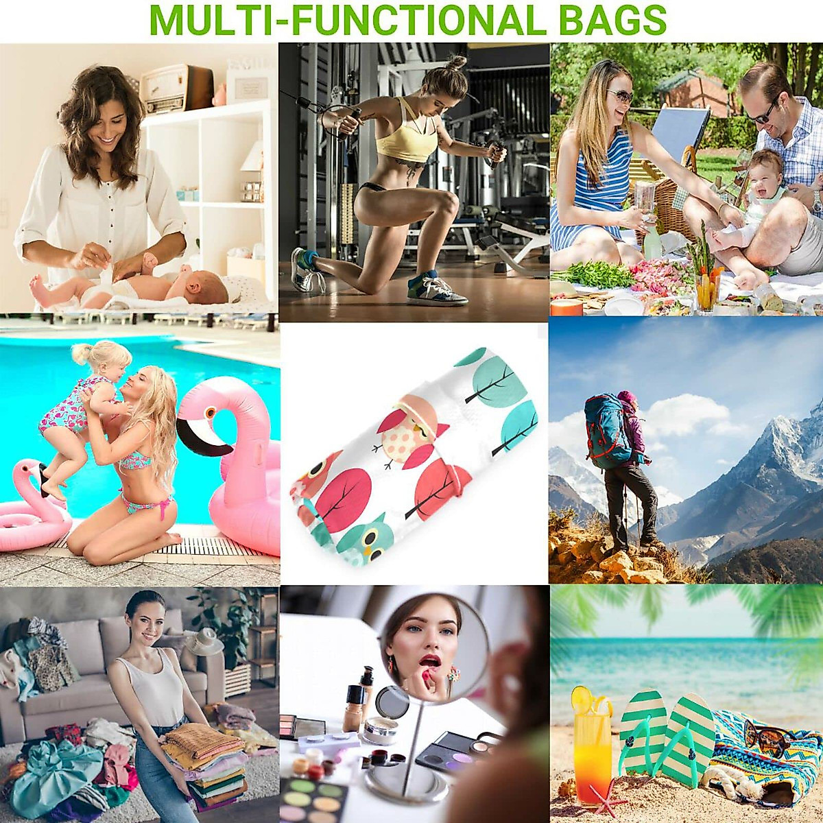 visesunny Owl Forest 2Pcs Diaper Changing Totes Wet Bags with Zippered Pockets Washable Reusable Roomy Cloth Diaper for Travel,Beach,Daycare,Stroller,Dirty Gym Clothes,Wet Swimsuits,Toiletries