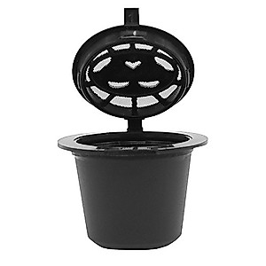 i Cafilas 6 Reusable Capsules Pods Refillable Coffee Capsule Filter Compatible Nespresso coffee machines with Coffee Spoon brush (6, Black)