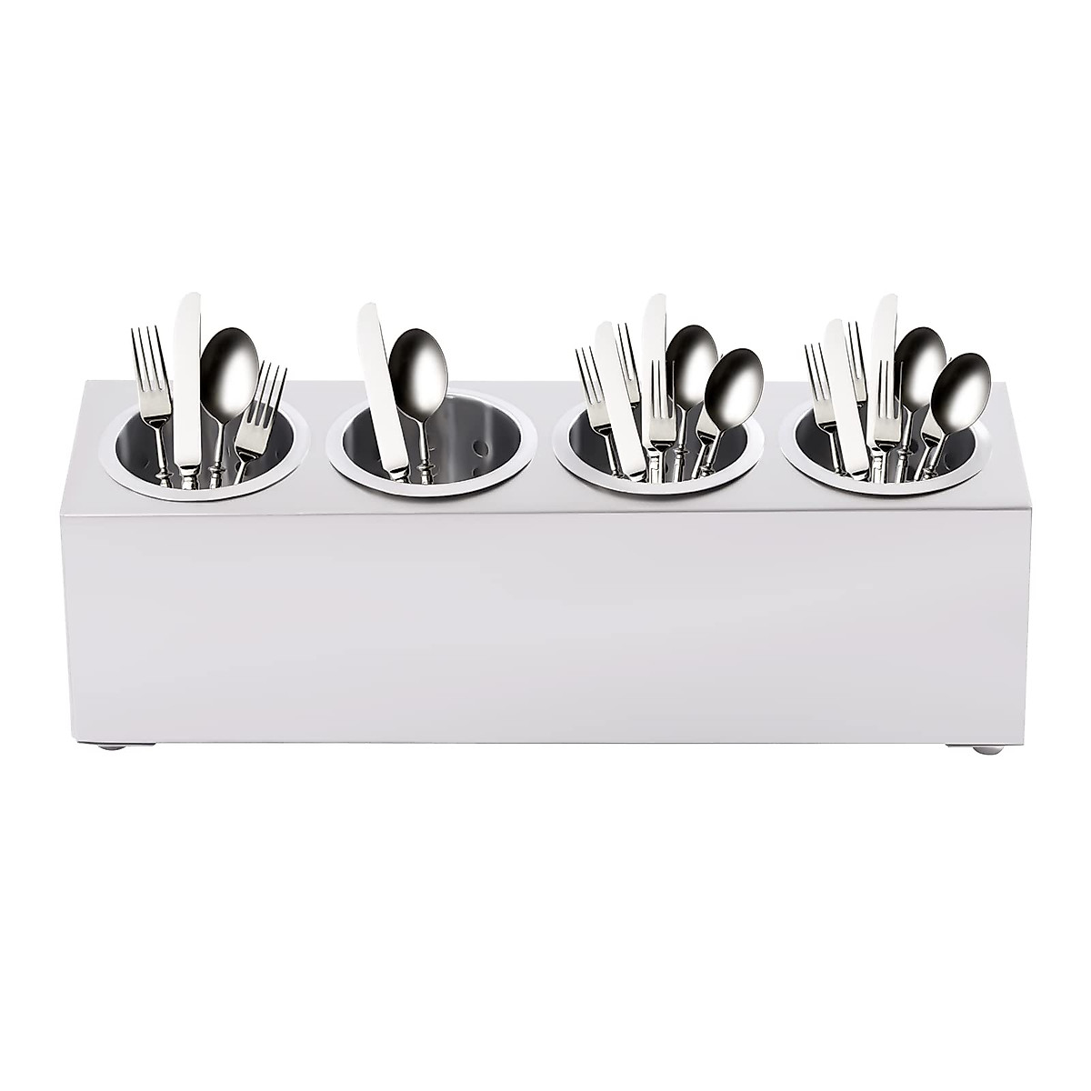 DNYSYSJ Commercial Utensil Holder, 4-Hole Stainless Steel Cylinder Flatware Silverware Utensil Holder Organizer Countertop Forks Spoons Knife Utensil Caddy Compact Cutlery Organizer