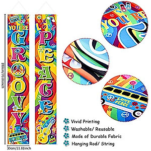 Blulu 60's Party Scene Setters Hippie Wall Decoration, 60s Porch Sign Groovy Party Door Sign for 1980s Theme Party Rock Star Birthday Decoration Rainbow Backdrop Photo Props