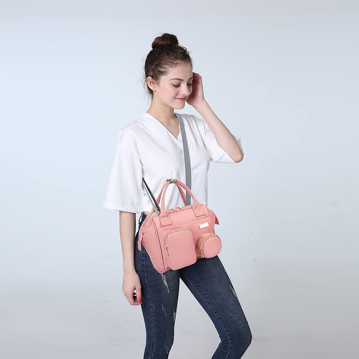 Lmbabter Baby Diaper Bag Backpack Waterproof Multi-Function Convertible Mini Smart Diaper Bag Backpack for Outdoor (Pink)