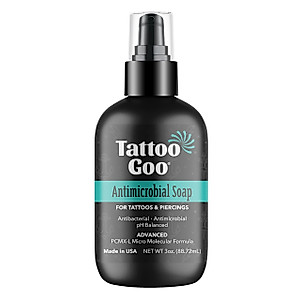 Tattoo Goo Deep Cleansing Soap, Disinfecting Tattoo and Piercing Aftercare - Moisturizing Olive Oil, Alcohol and Fragrance Free - 3 oz