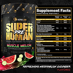 ALPHA LION Superhuman Pre Workout Powder, Beta Alanine, L-Taurine & Tri-Source Caffeine for Sustained Energy & Focus, Nitric Oxide & Citrulline for Pump (21 Servings, Muscle Melon)