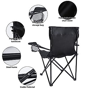YSSOA Portable Folding Black Camping Chair, 2-Pack
