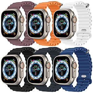 6 Pack Ocean Band Compatible with Apple Watch Band Ultra 49mm for Women Men, Silicone Adjustable Sport Band with Metal Buckle for Apple Watch iWatch Series Ultra Strap (Black/Midnight/White/Deep