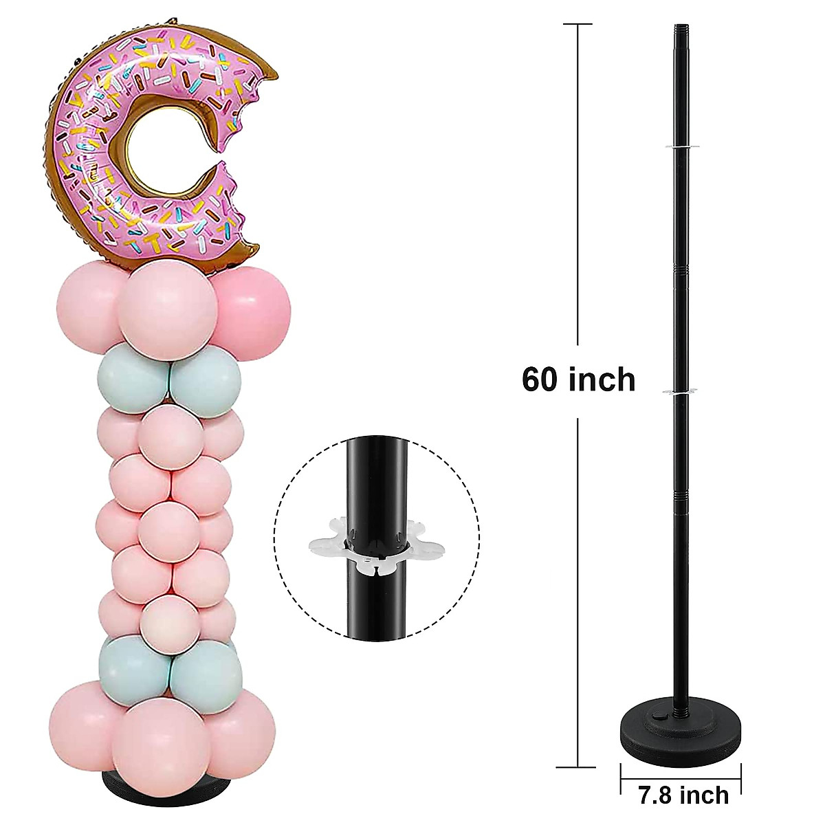 2 Set Balloon Column Stand Kit with Base Pole Balloon Clips Fixed Spike, UPGRADE 65 Inch Height Balloon Tower Decorations for Wedding Baby Shower Birthday Bachelorette Graduation Party Parties Events