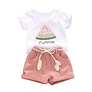 CM C&M WODRO Baby Toddler Girls Summer Shorts Sets Kids Watermelon Letter Print Tops Shorts Outfits Clothes for 1-4 Years Old (Pink, 18-24 Months(90))