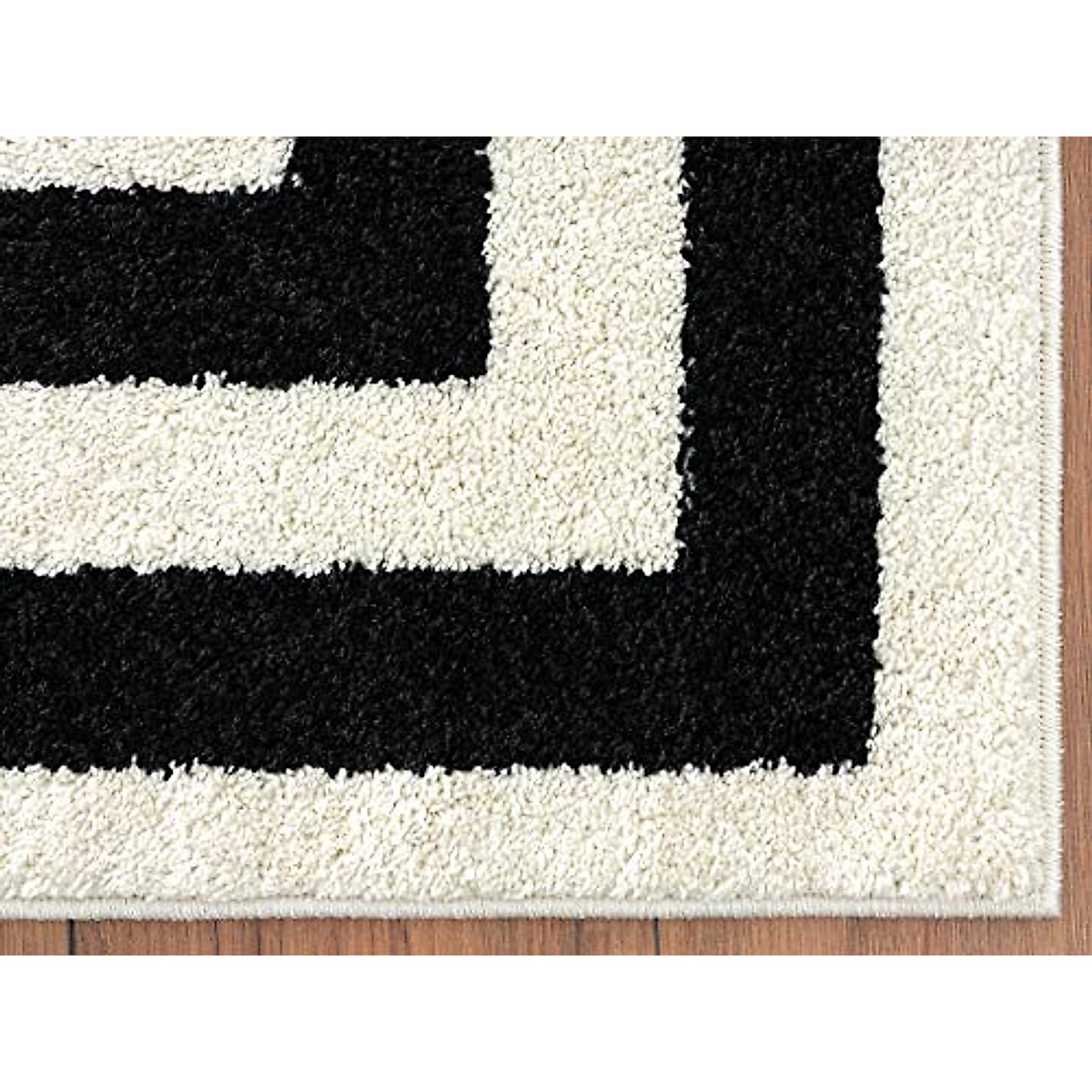 Abani Contemporary Black &amp; Ivory 7&#039;9&quot; x 10&#039;2&quot; Area Rug, Contrasting Geometric Modern Stripe Symmetrical Living Room Carpet Rugs