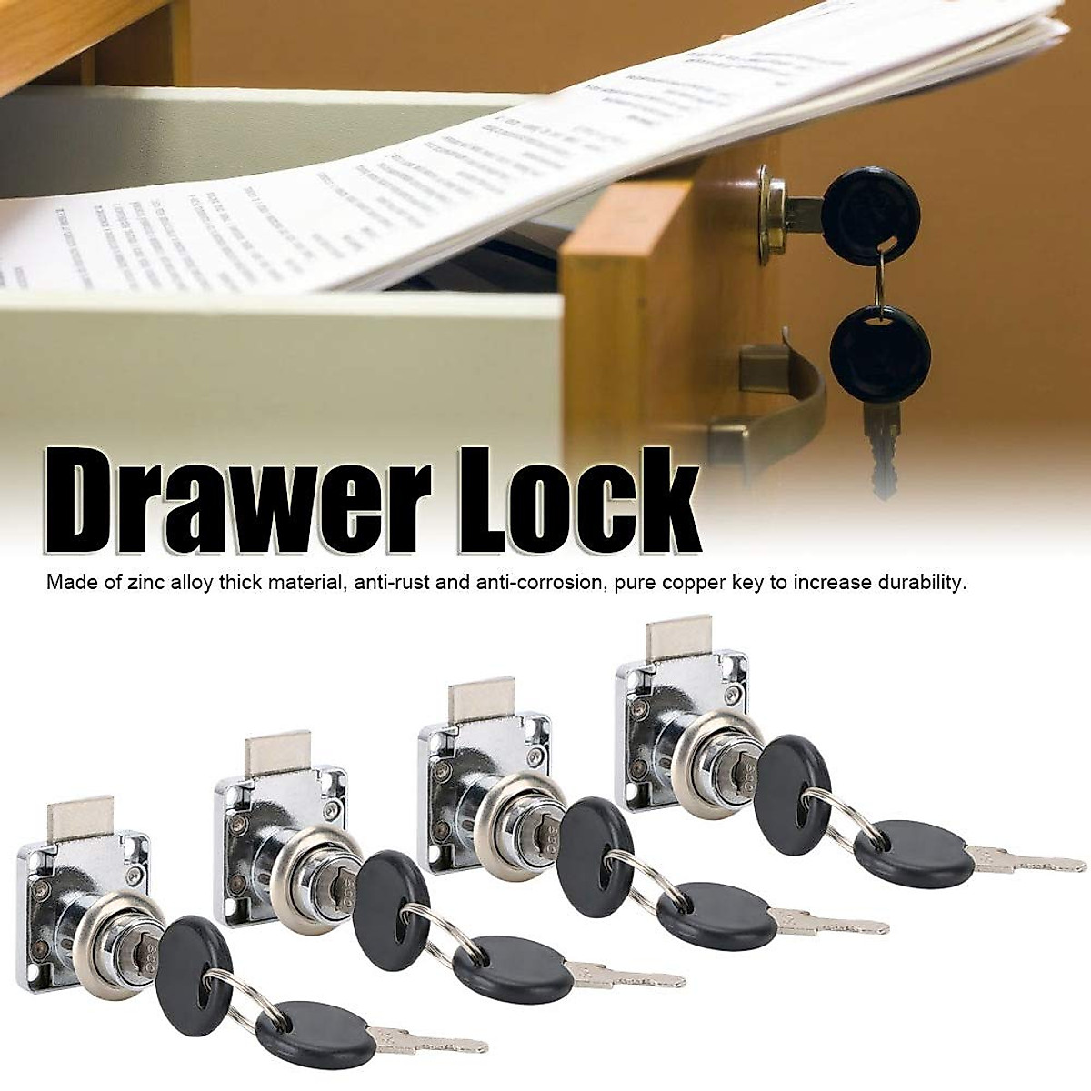 QANYEGN 4 Sets Drawer Lock Cabinet Locks with Keys, Zinc Alloy Drawer and Cabinet Lock, Home Desk Lock for Desks, Cabinets, Drawer Cabinets, Letter Box