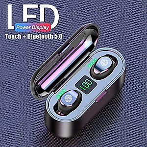 MauiNalu Superior Sound True Wireless Stereo Bluetooth 5.0 Earphone, LED Display 2000Mah Charging Case, Built-in Microphone for Calls, Gaming, and Voice Command, IPX-7 Waterproof w/4Hrs Playtime