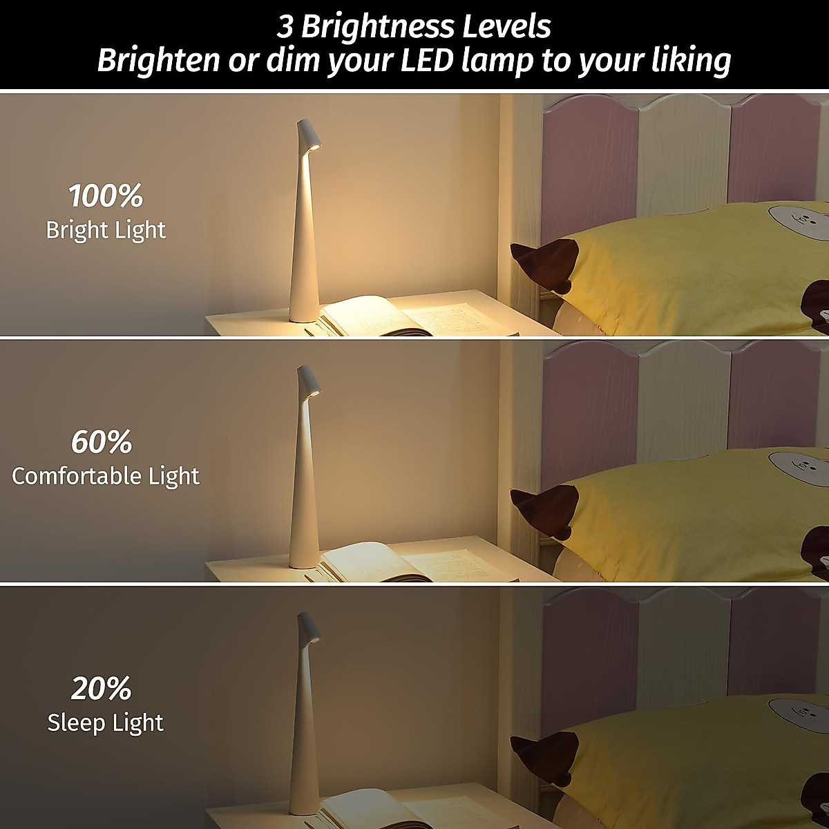 MESIYO Battery Cordless Table Lamp Cordless Led Portable Desk Touch Dimmable Night Light Ip54 Aluminum Indoor/Outdoor Lighting Control Light for Bedroom, Desk, Office