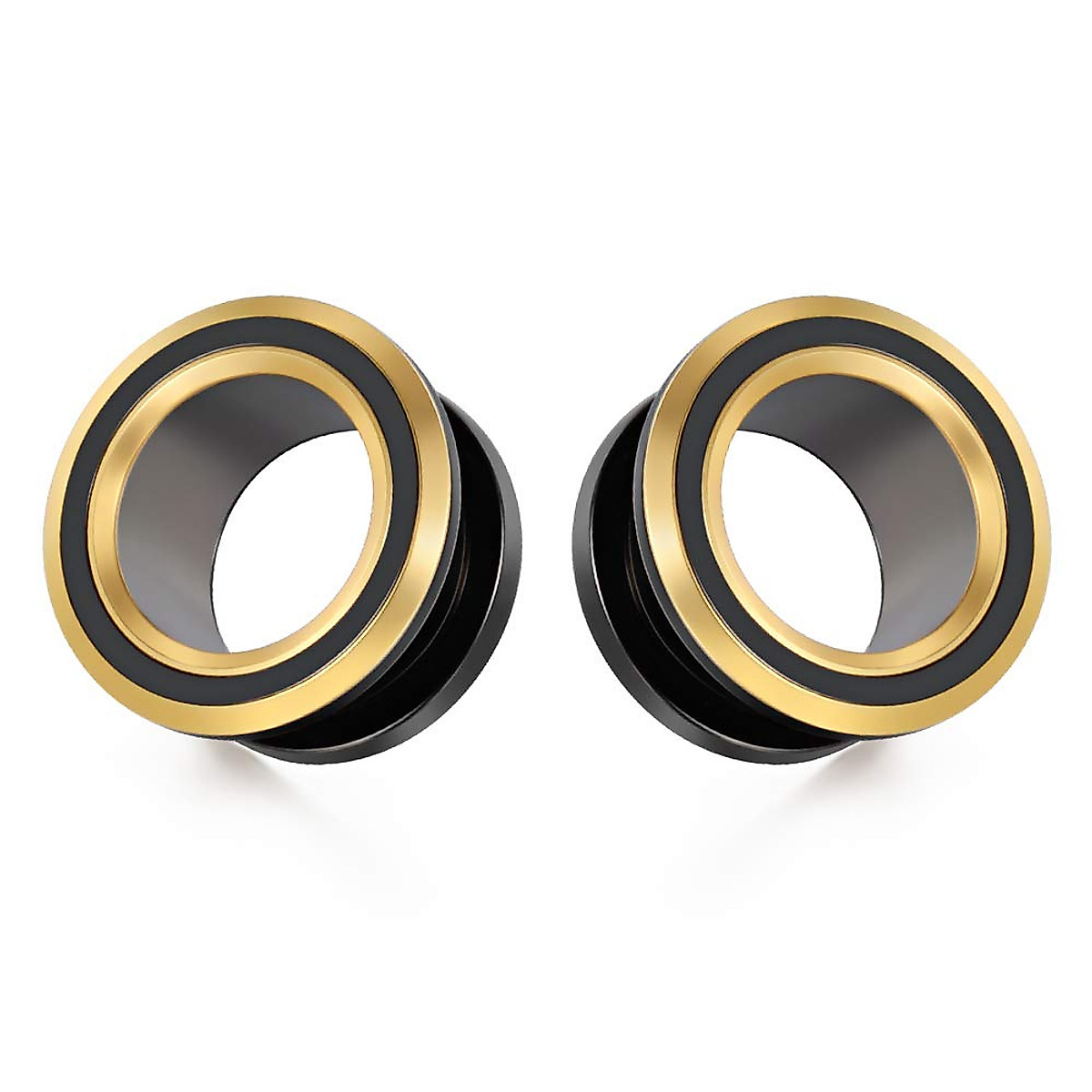 PUNKYOUTH 2PCS 316L Stainless Steel Two-color Screw Tunnel Ear Plug Expander Stretcher Gauge 0G-1"