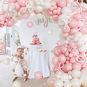 146 Pcs Coquette Birthday Decorations Pink Bow Balloons Arch Kit, Bow Balloons Coquette Pink and White Balloons Garland, Pink Bow Party Decoration for Birthday Baby Shower Wedding