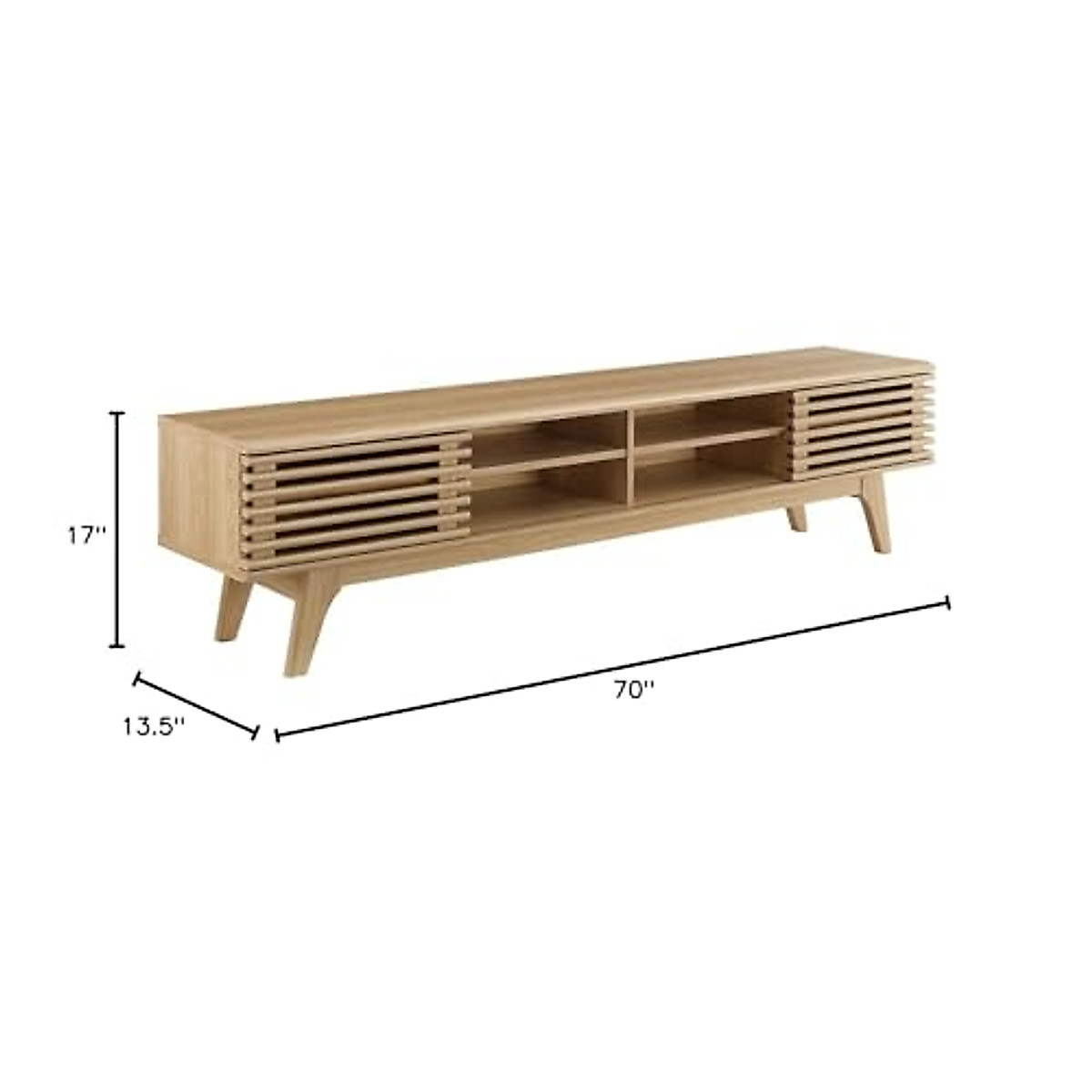 Modway Render Mid-Century Modern Low Profile 70 Inch Media Console TV Stand in Oak, 70"