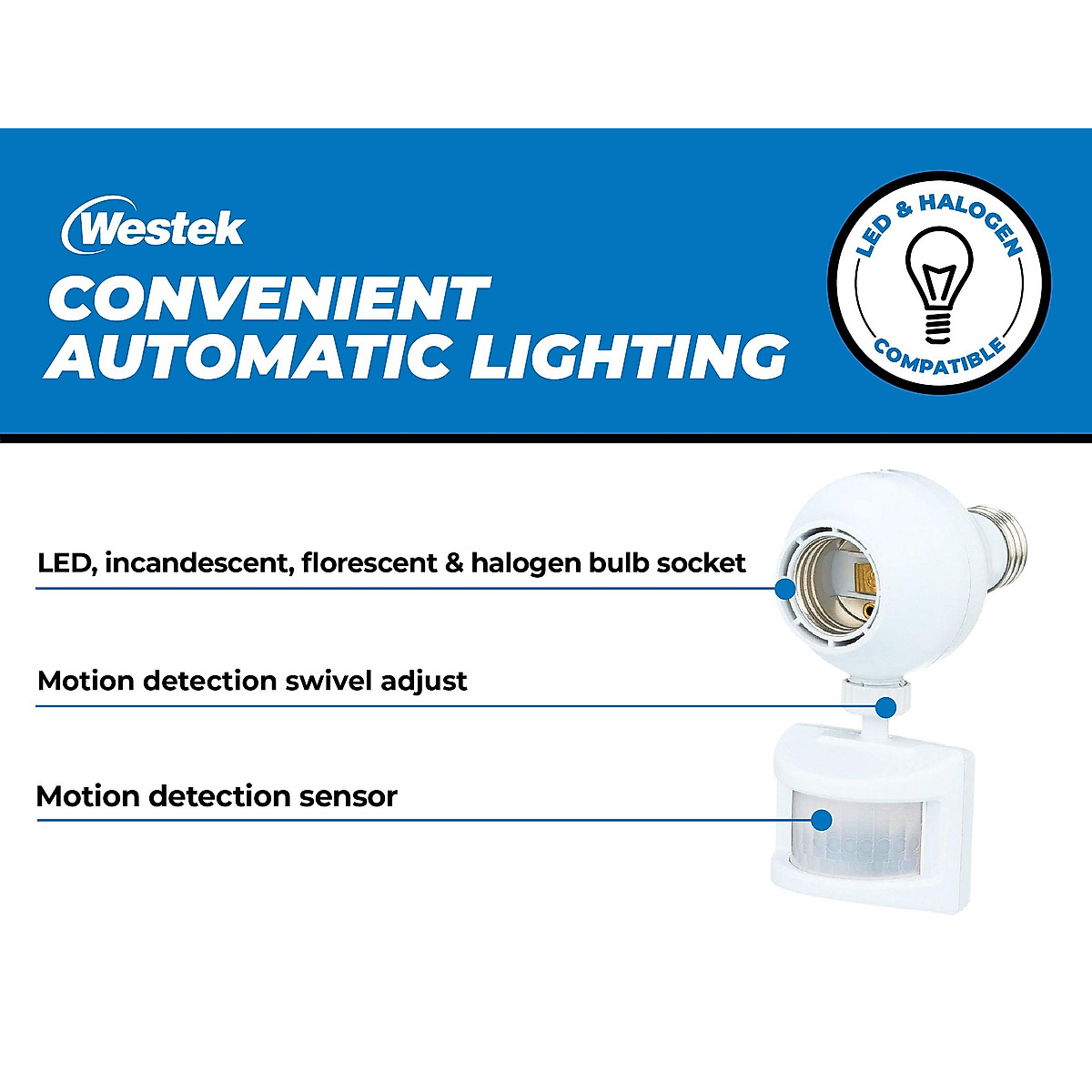 Westek Screw In Motion Sensor Light Socket for Outdoor Lighting - This Motion Sensor Light Socket Adapter Turns On Lights When Movement is Detected, 20ft Distance - (OMLC163BC)