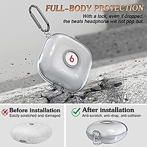 QIUDAOY [Clear Case with Lock] Beats Fit Pro Case Cover with Keychain/Lanyard Accessories, Hard Protector Clear Case for Beats Fit Pro, Beats Pro Fit Earbuds PC+Silicone Skin Full Protective Shell