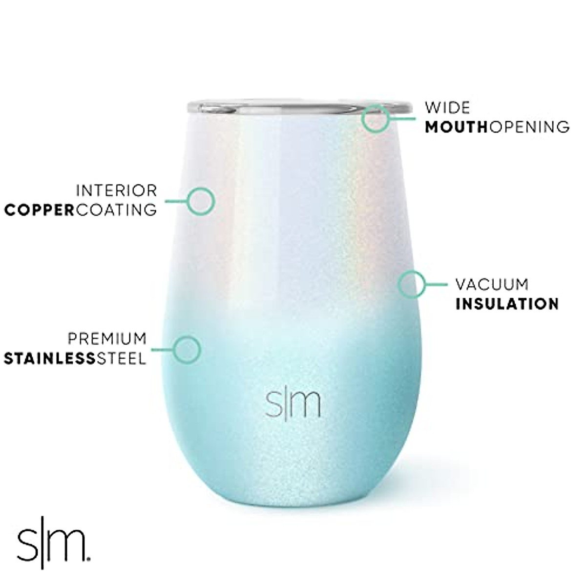 Simple Modern Wine Tumbler with Press-In Lid | Insulated 12oz Stemless Glass Cup or Coffee Mug with Lid Christmas Gifts for Women Men | Spirit Collection | Diamond Turquoise
