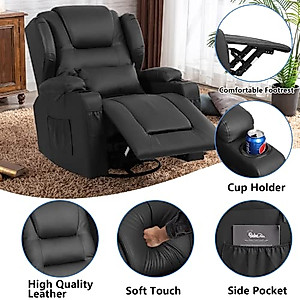 ETAGERIA Swivel Rocker Recliner Nursery Rocking Chairs 360 Degree, Manual Glider Recliner Chairs for Living Room,Upholstered Swivel Single Sofa Seat with Cup Holders, Side Pockets, Pillow, Leather