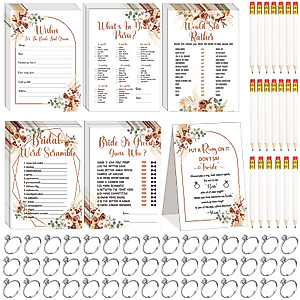 Estune 331 Pcs Bridal Shower Games Supplies, 5 Sets 250 Pcs Wedding Games Cards 1 Put a Ring on It Bridal Shower Games with 60 Pcs Rings and 20 Pcs Pencils(Boho Style)
