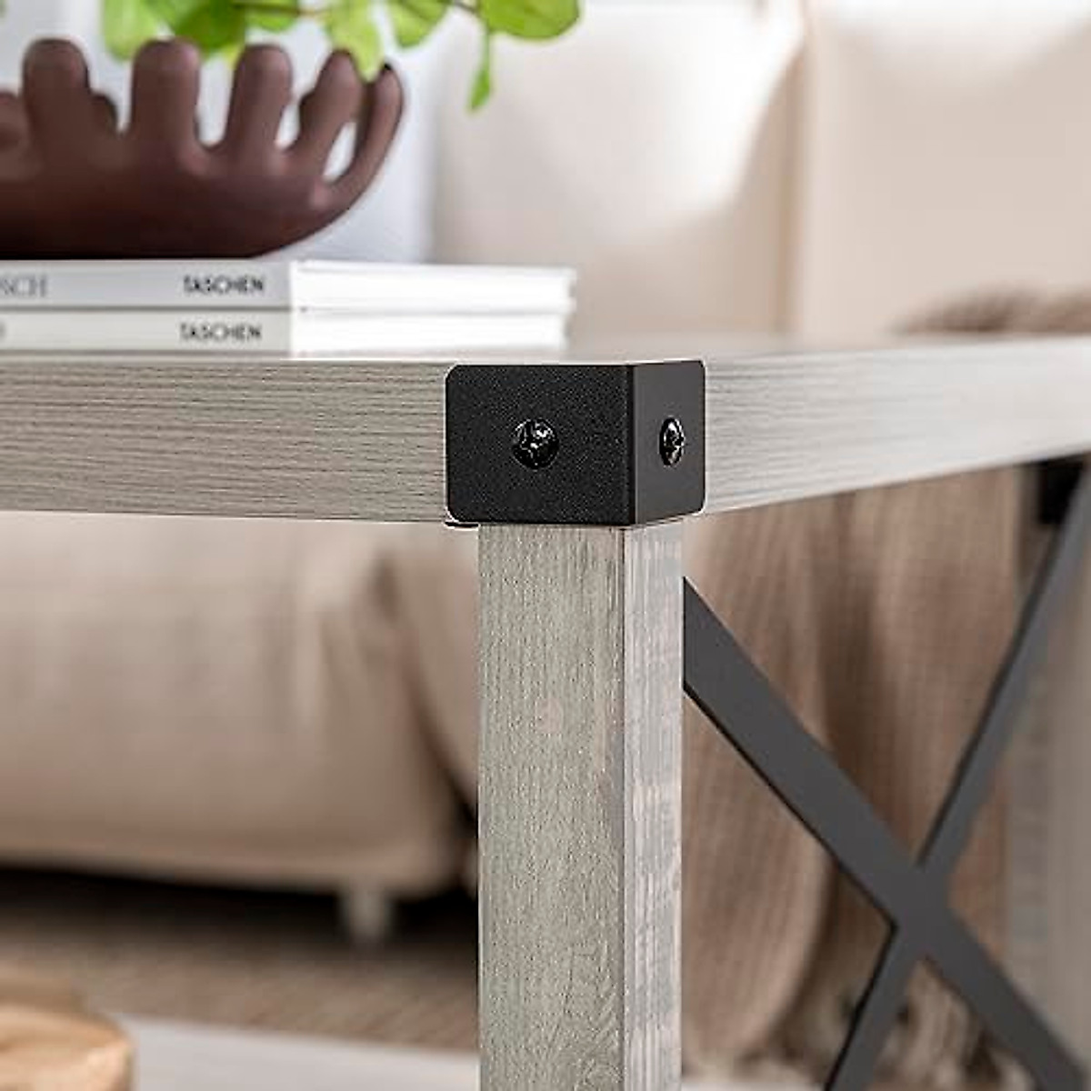 Walker Edison Sedalia Modern Farmhouse Metal X Coffee Table, 40 Inch, Stone Grey