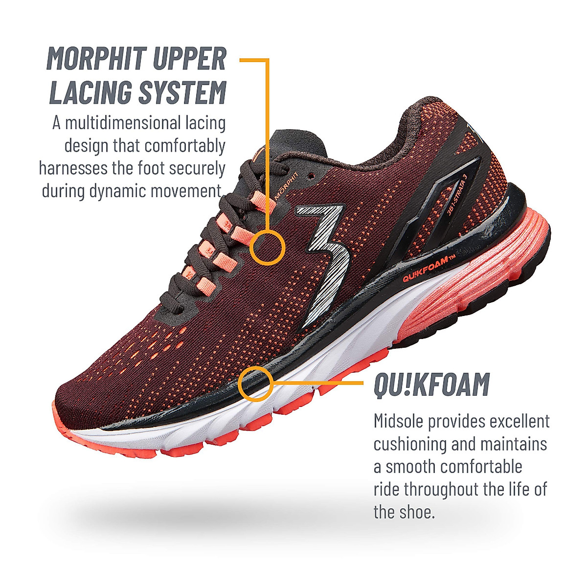 361 Women's Strata 3 Running Shoe (9 M, Black/Hazard)