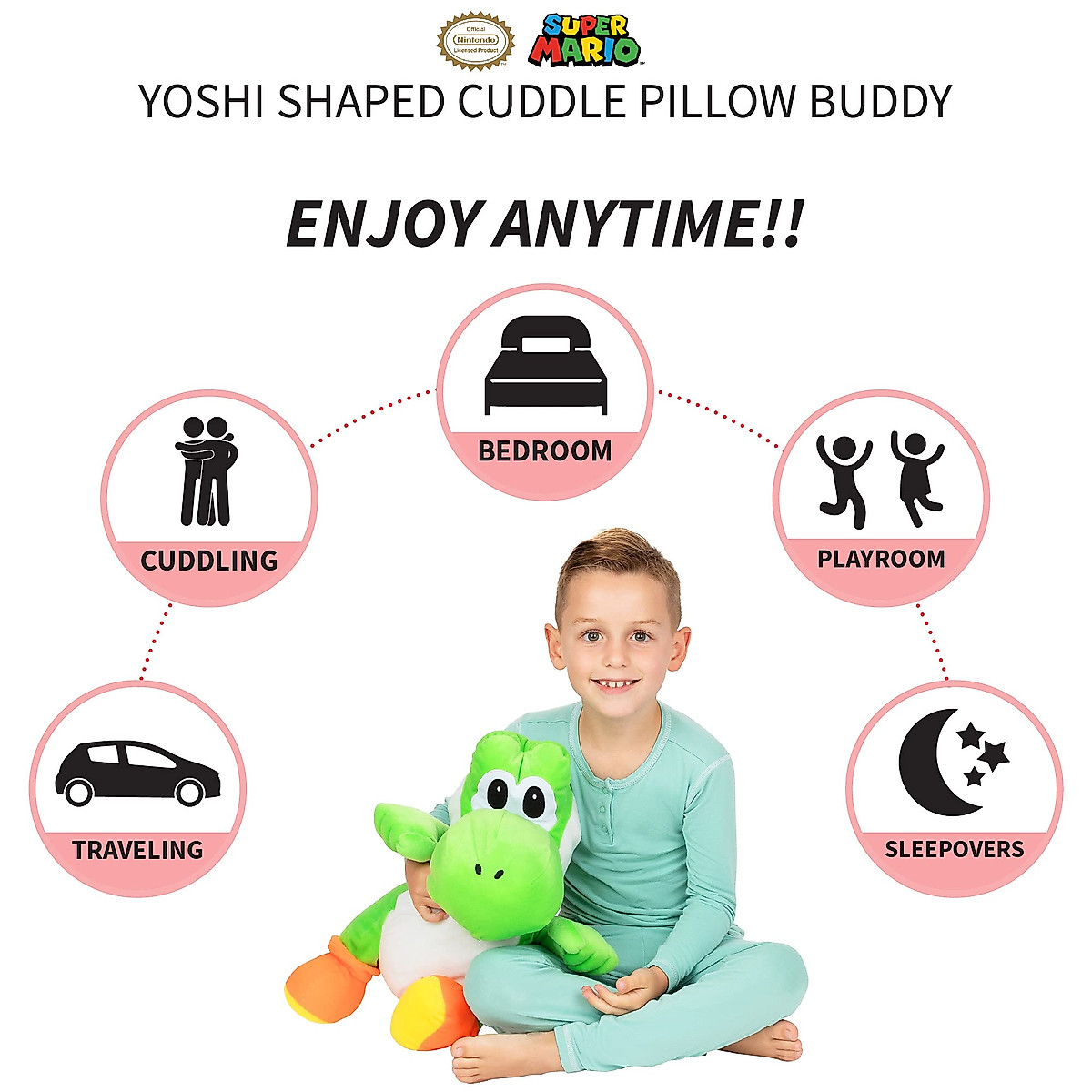 Franco Kids Bedding Super Soft Plush Cuddle Pillow Buddy, One Size, Mario Yoshi