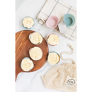 The Silicone Kitchen Reusable Silicone Baking Cups Silicone Muffin Liners for Cupcakes, BPA Free, 12 Pack, Regular, Pink Gray Blue