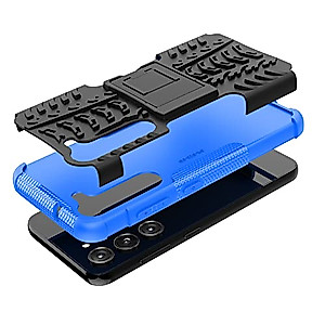 Folice for Galaxy S23 5G Case, [Heavy Duty][Shockproof] Soft Rubber Hard PC Tough Dual Layer Protective Case with Kickstand for Samsung Galaxy S23 5G (Blue)