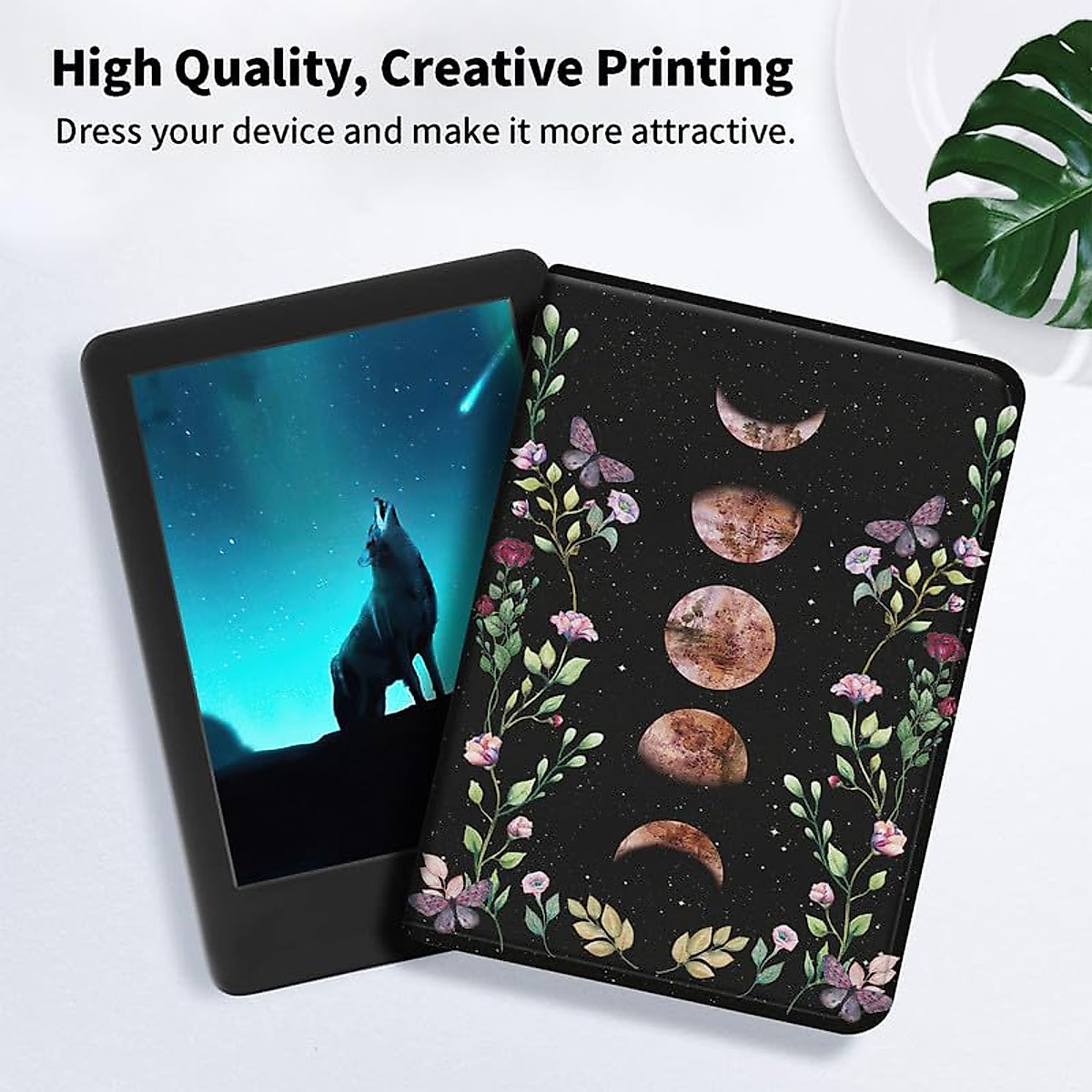 EDGFRTOIO for All New Kindle (11th Generation-2022 Release) Case 6" E-Book Reader Cover, Premium PU Leather Smart Folio Case Folding Stand Cover for Kindle 11 2022/2023, Flowers Moon Phase Stars Sky