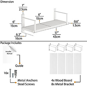 Wallniture Toledo 17" Floating Shelves for Wall, Bookshelf Living Room Decor, Kitchen Organization, Bathroom Shelves, 17" Office Wall Shelf Set of 4 White