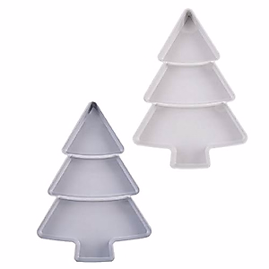 Angoily Christmas Plastic Serving Tray Platter - 2 Pcs Christmas Tree Shape White Plastic Divided Appetizer Serving Tray Candy Snack Salad Desserts Dried Fruit Nuts Plate for Home Office Party