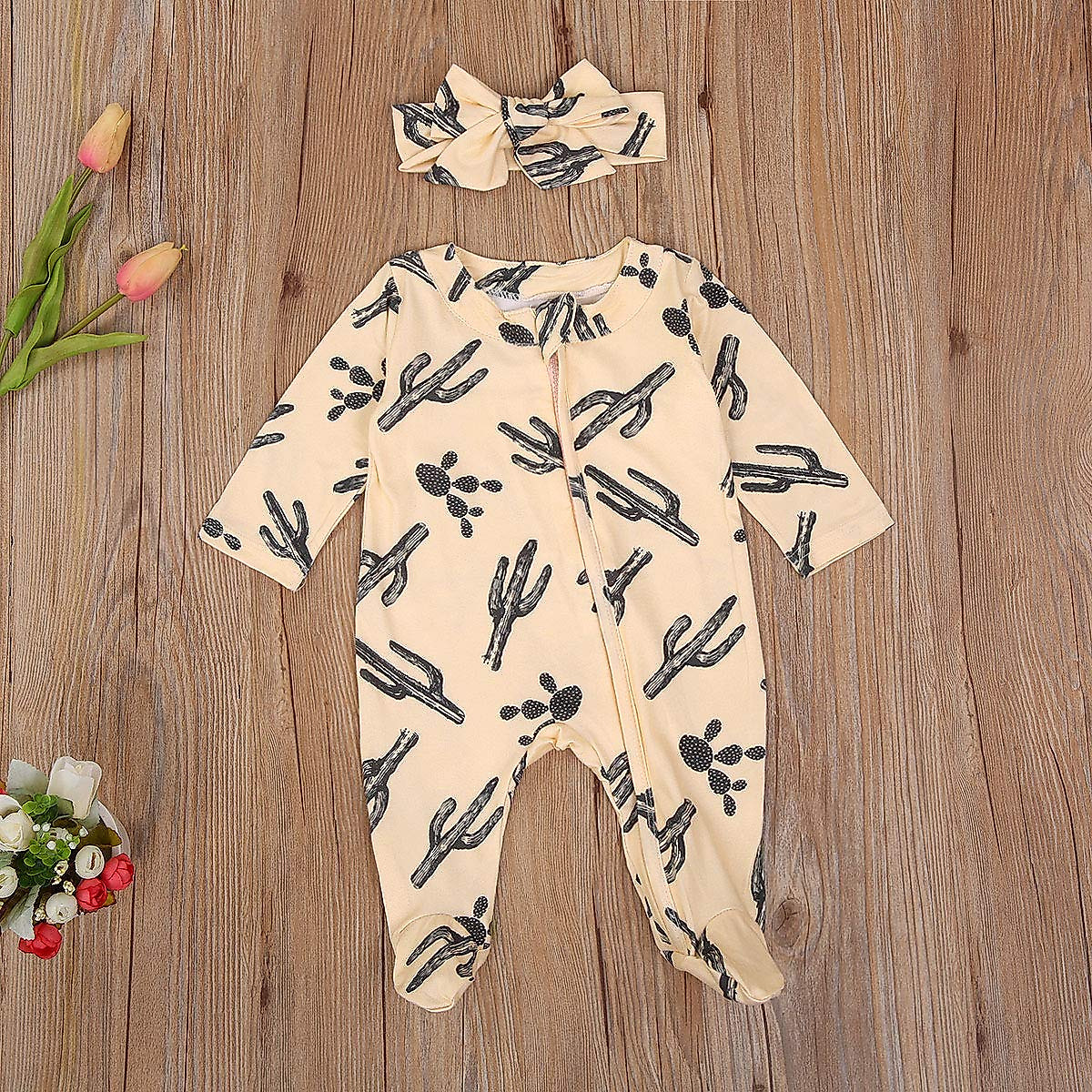 CIYCUIT Baby Girls Cactus Footies Newborn Zip Up Onesie Romper (B Cactus, 0-3 Months)