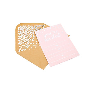 Invitation Cards - 24-Count 4" x 6" Baby Pink Invitation Cards ‘’You Are Invited’’ in Silver Foil with 26 Silver Foil Confetti Kraft Envelopes – For Wedding, Bridal Shower, Baby Shower, Birthday