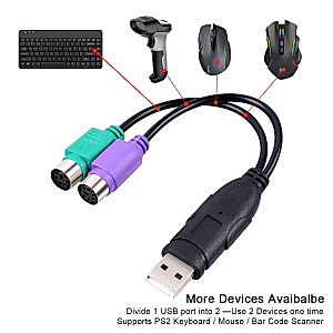 UCEC PS/2 to USB Adapter Converter for PS2 Keyboard Mouse