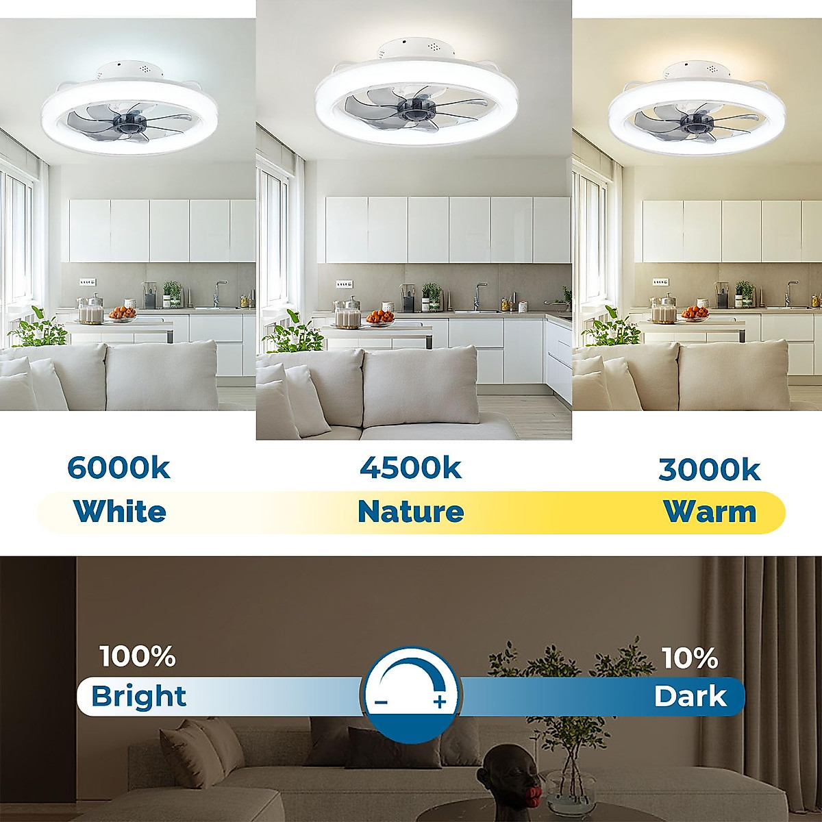 Orison Smart Ceiling Fans with Lights, 20'' Low Profile Ceiling Fan with Remote and App Control, Flush Mount Ceiling Fan with Voice Control, Compatible with Alexa & Google Home (White)