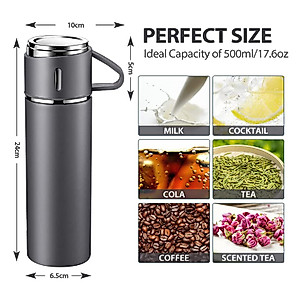 Stainless Steel Thermo + 3 cup, 500ml/16.9oz (Grey, Black, Blue) ADVANTAGE SET Gray 2.5 x 2.5 x 9.3 inch