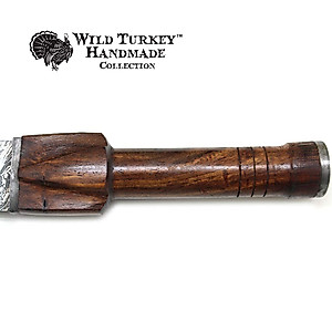 Wild Turkey Handmade Damascus Collection Sgian Dubh Durable Fixed Blade Hunting Knife - Genuine Leather Sheath Included (1171)