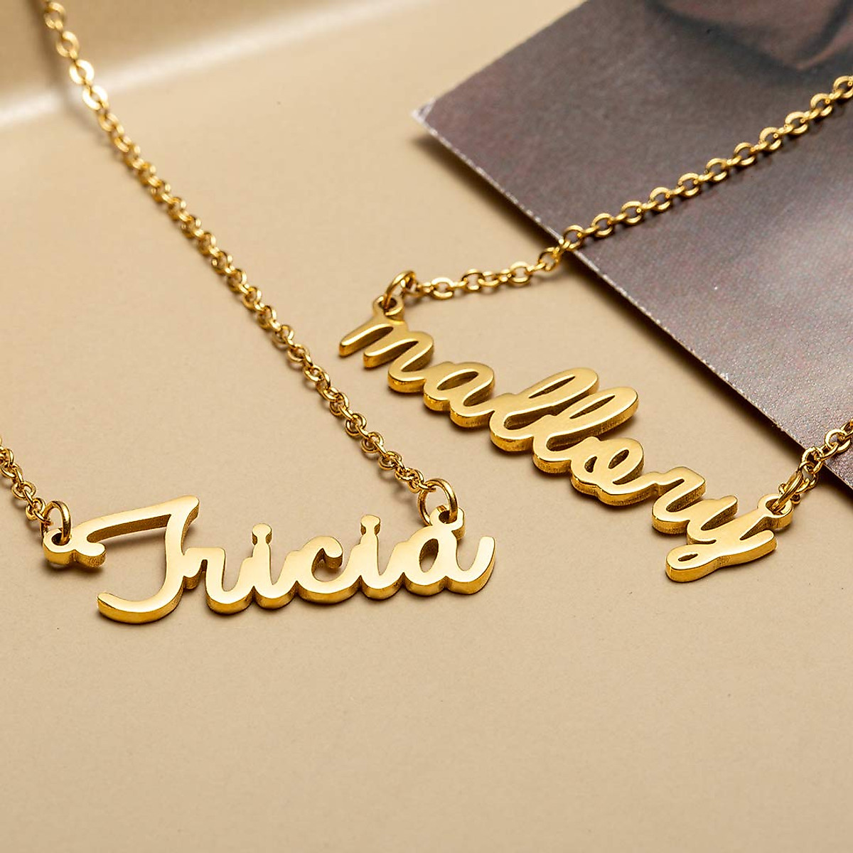 Awegift Women Jewelry Name Necklace Big Initial Gold Plated Best Friend Women Gift for Her Lacey