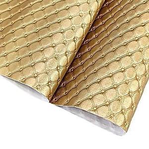 HYANG Embossed Geometric Diamond PU Gold Faux Leather Sheets 1 Roll 12"X53"(30cmX135cm), Faux Leather Very Suitable for Crafts Making Leather Earrings, Bows, Handbag ，Sewing