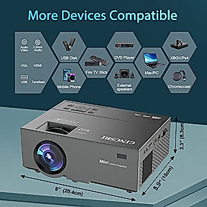 GINCSRI Mini Projector for iPhone HD 1080P Video projectors 9500 Lumens 200" Home Movie Projector Small Portable TV proyector portatil Outdoor projectir with Speakers Tripod Carry Bag HDMI USB