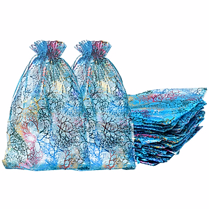 Zwish 50 Pack 8x12 Inches Organza Gift Bags Blue Coralline Style for Toys Candy Chocolate Party Christmas Wedding Favor Gift