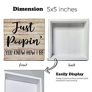 Bathroom Quote Wooden Box Sign Desk Decor Rustic Bathroom Wood Box Sign for Home Shelf Table Decoration 5 X 5 Inch