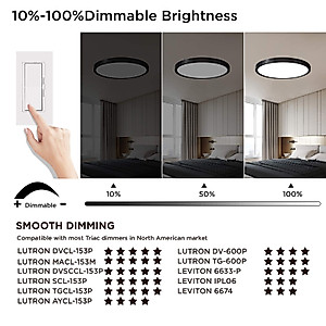 TALOYA Upgraded Flush Mount LED Ceiling Light Fixture Dimmable 3 Color in One(3000K/4000K/6500K) Black 12inch 20W=200W for Laundry Room Balcony
