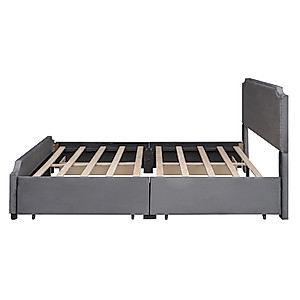 BIADNBZVelvet Queen Size Platform Bed Frame with Stud Trim Headboard and Footboard,4 Drawers for Bedroom/Guestroom,No Box Spring Needed,Gray