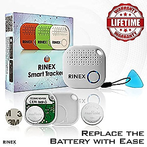 Bluetooth Key Finder – Key Locator Device with App, Siri Compatibility, & Extra Battery – Anti-Lost Keychain Tracker Device for Phone by Rinex- 2 Pack & Green and White