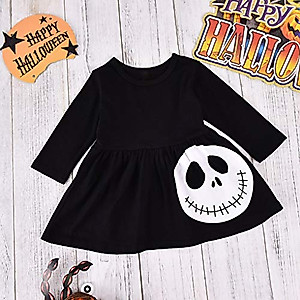 Toddler Baby Girl Halloween Outfit 3PCS Skull Tunic Dress + Leggings + Infinity Scarf Clothes Set (Black, 18-24 Months)