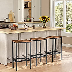 ALLOSWELL Bar Stools, Set of 2 Bar Chairs, Kitchen Breakfast Bar Stools with Footrest, 25.8" Dining Stools, Rectangular Industrial Bar Chairs, for Dining Room, Kitchen,Rustic Brown BAHR0101