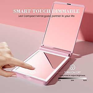 ULIGOOD [2023 Latest] Travel Mirror with Light, 1X/3X Magnification Lighted Pocket Mirror, Touch Switch Compact Mirror with LED Light, 2-Sided, Portable, Folding, Handheld, Small Compact Mirror(Pink)
