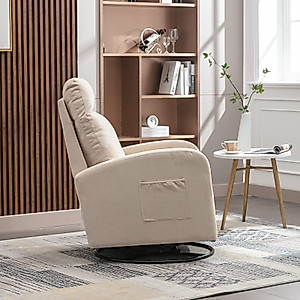 LUCKHAO Swivel Rocking Chair，Nursery Swivel Glide Armchair Linden Fabric Upholstered Modern Rocking Chairs with High Backrest for Nursery, Bedroom, Living Room（Beige