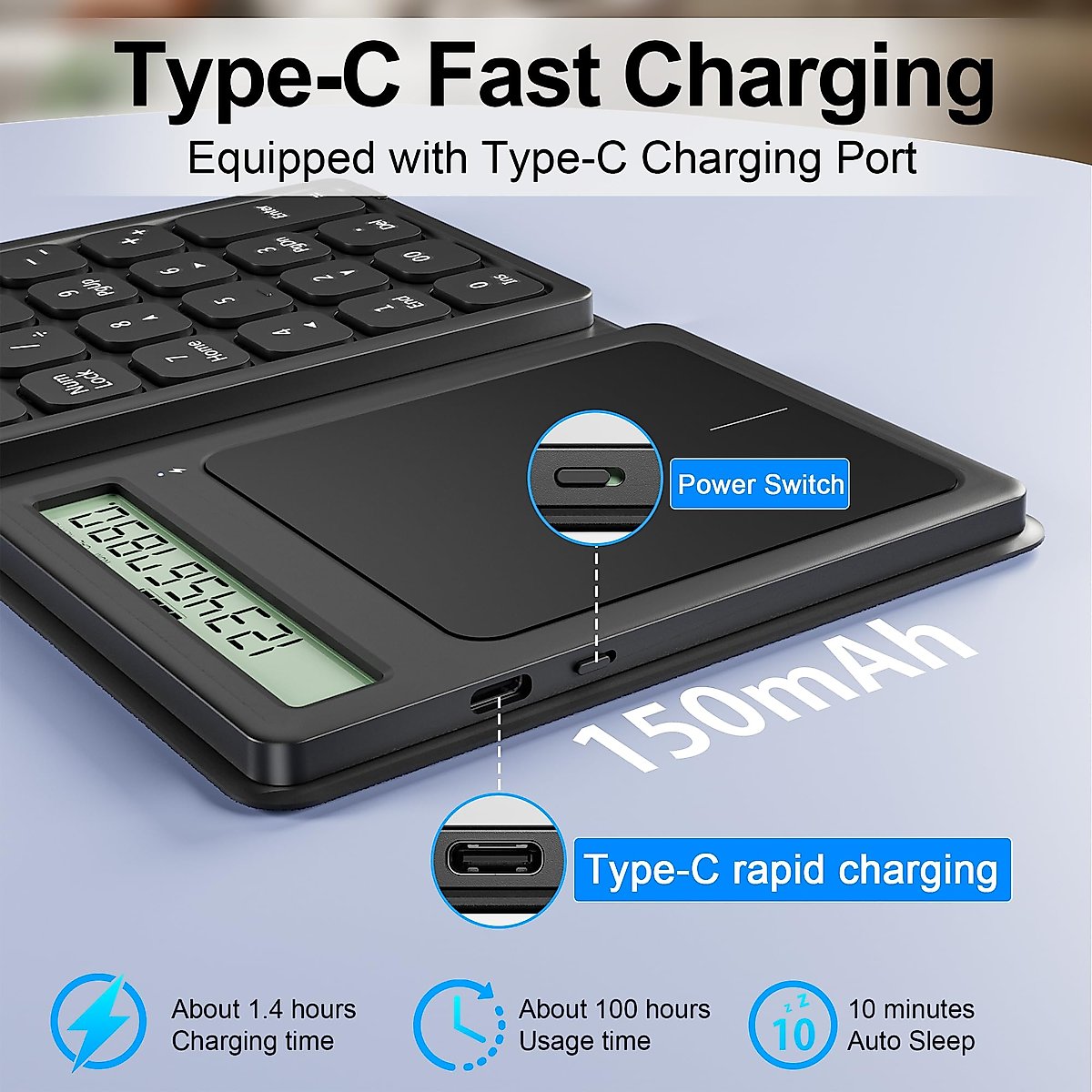 Bluetooth Number Pad, Foldable 2.4G Wireless Numeric Keypad with Display Calculator & Touchpad, Wireless Number Pad Slim 23 Keys Portable Financial Accounting Numpad Keyboard for PC Laptop Desktop